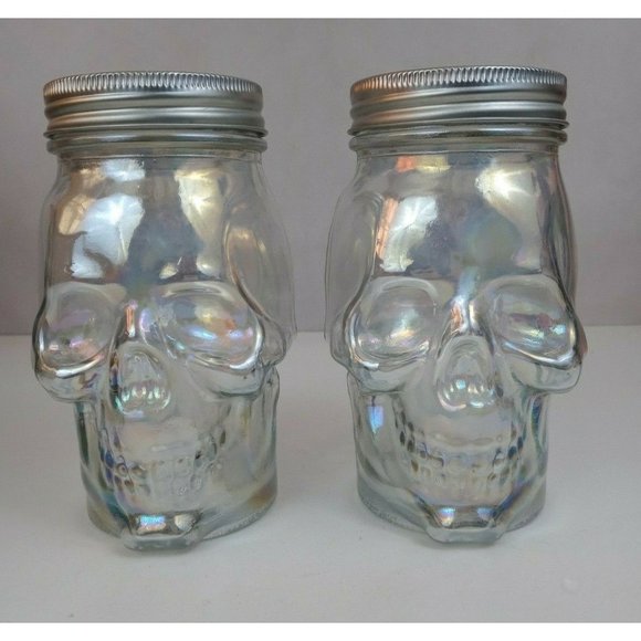 Unbranded | Dining | Set Of 2 Glass Iridescent Smoke Skull Sipper Jars ...